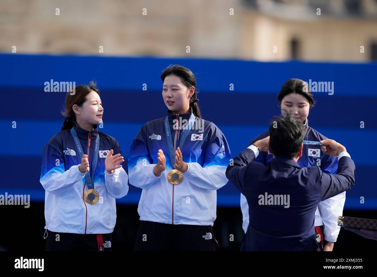 Gold medal winners, South Korea's Jeon Hun-young, left, Lim Si-hyeon ...