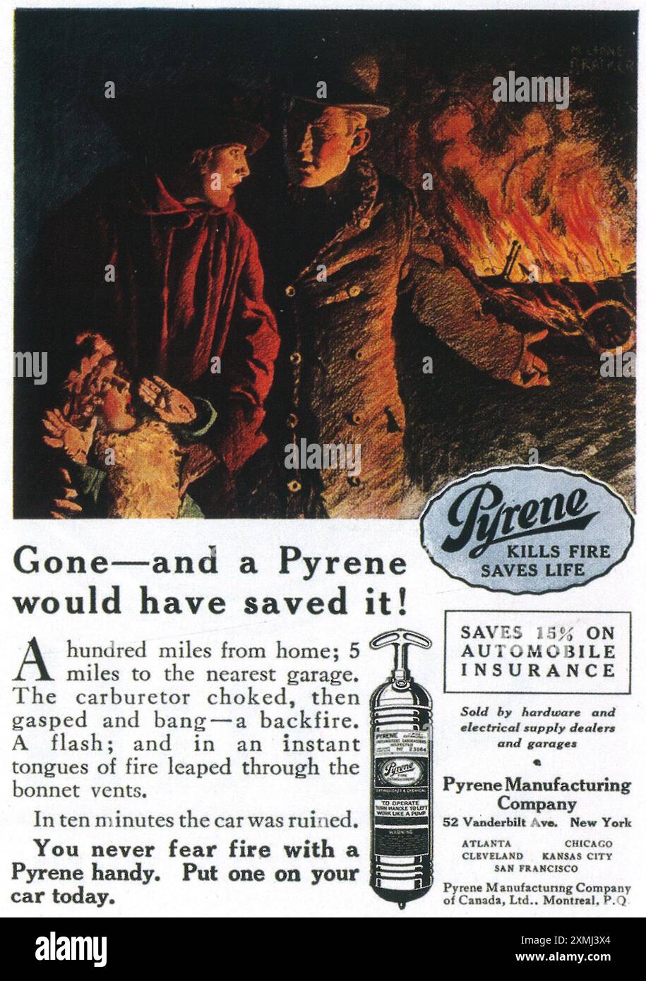 1915 Pyrene Manufacturing fire extinguisher ad Stock Photo - Alamy