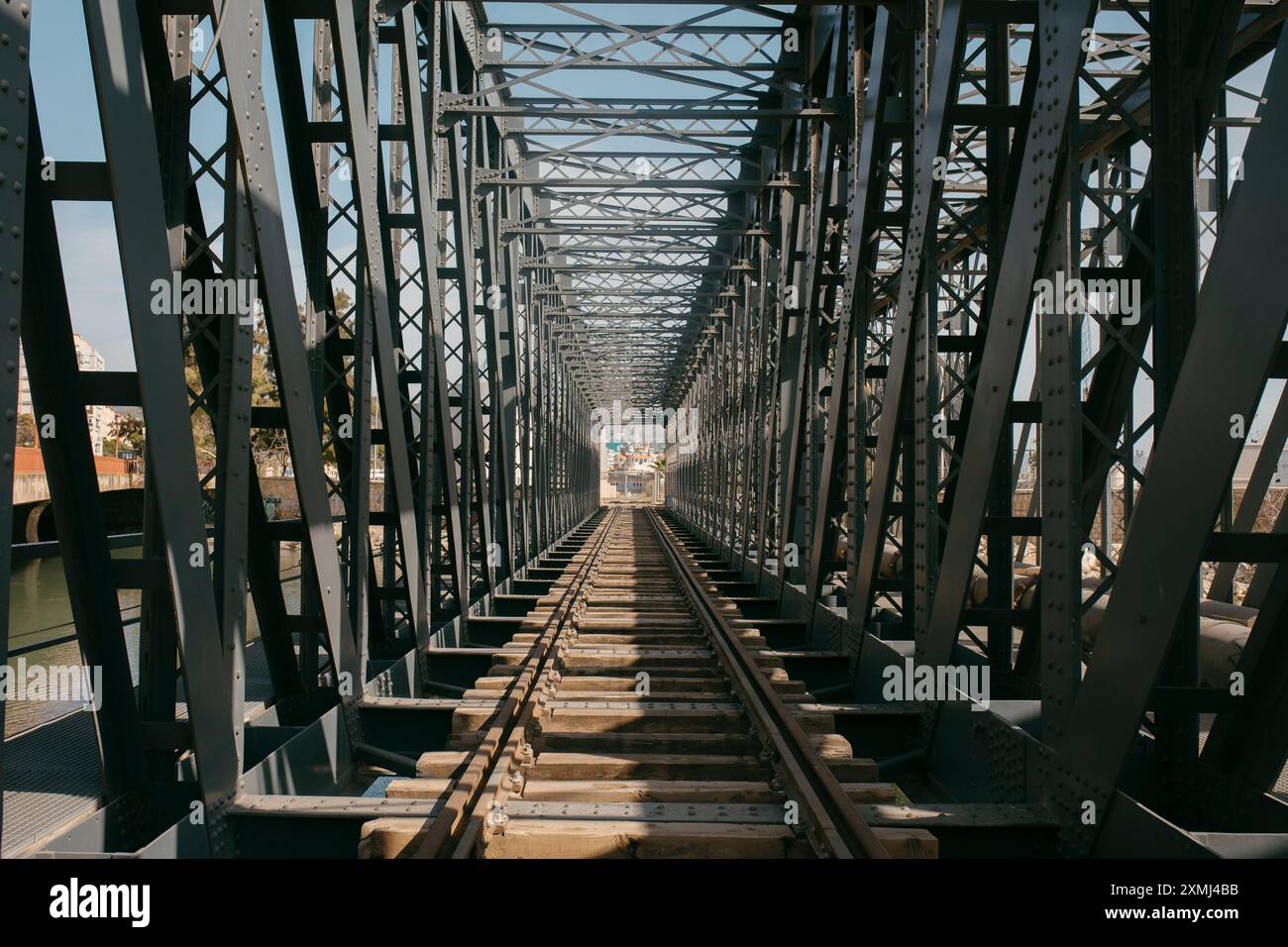 General view of the rails of the Iron Bridge in the port of Malaga ...