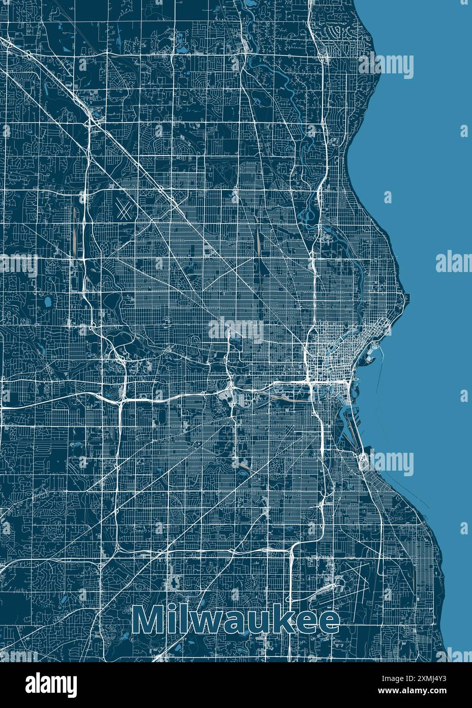 Milwaukee, Wisconsin, USA artistic blueprint map poster Stock Vector ...