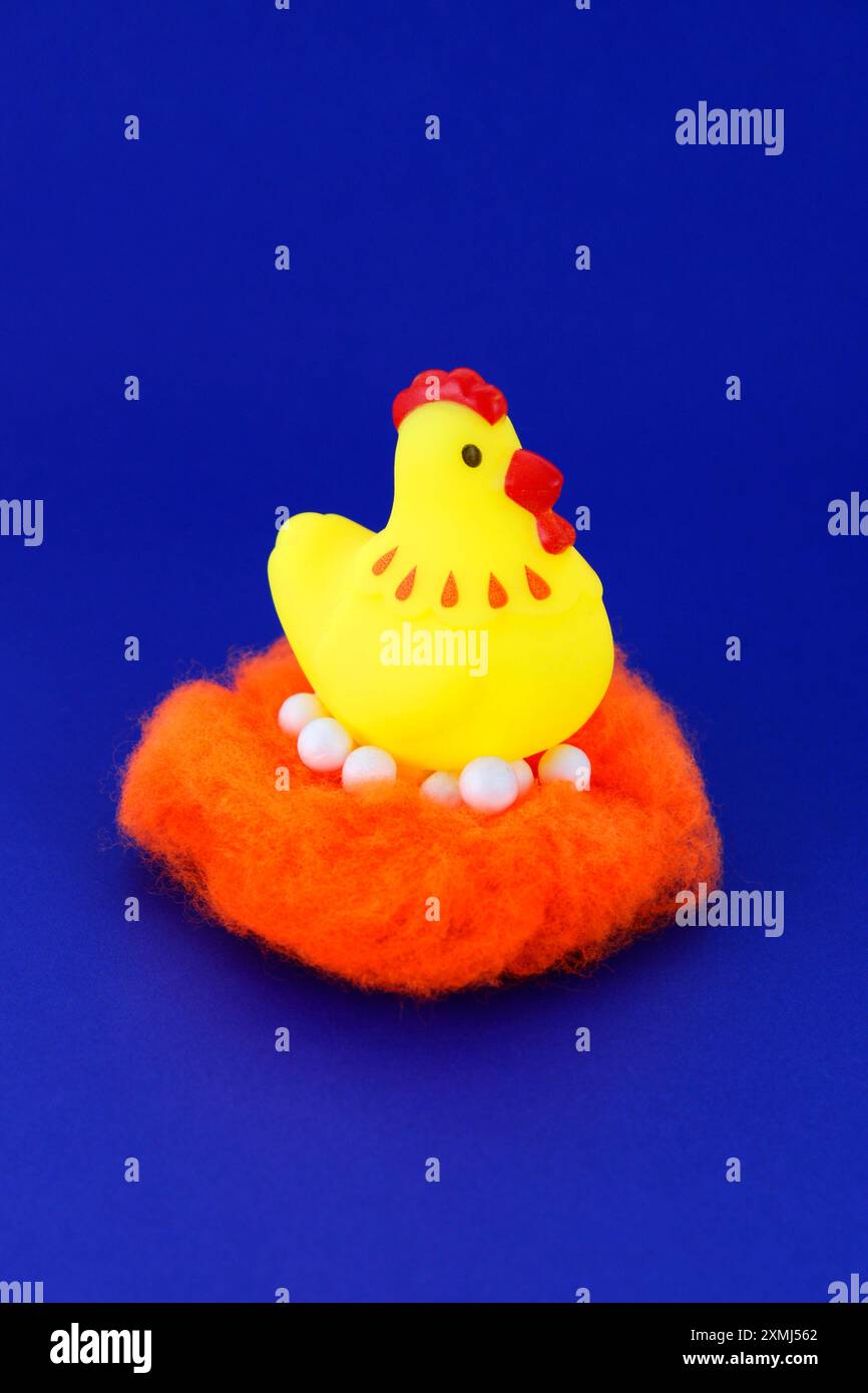 Colorful hen in nest protecting her eggs Stock Photo - Alamy