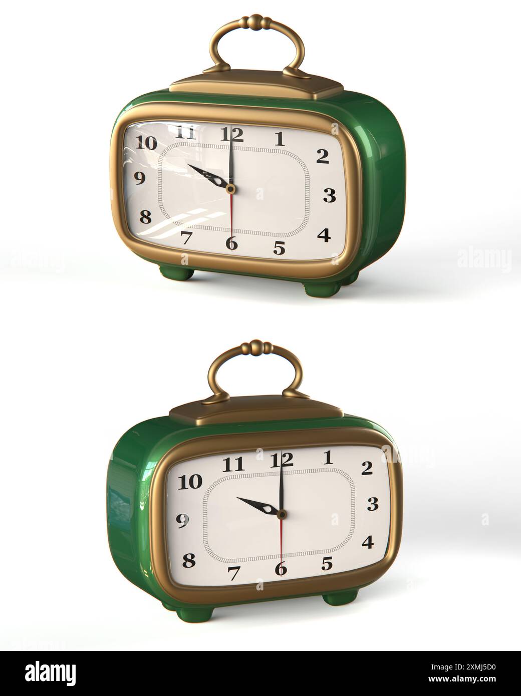 Abstract vintage 50s style table clock, emerald green with bronze frame ...