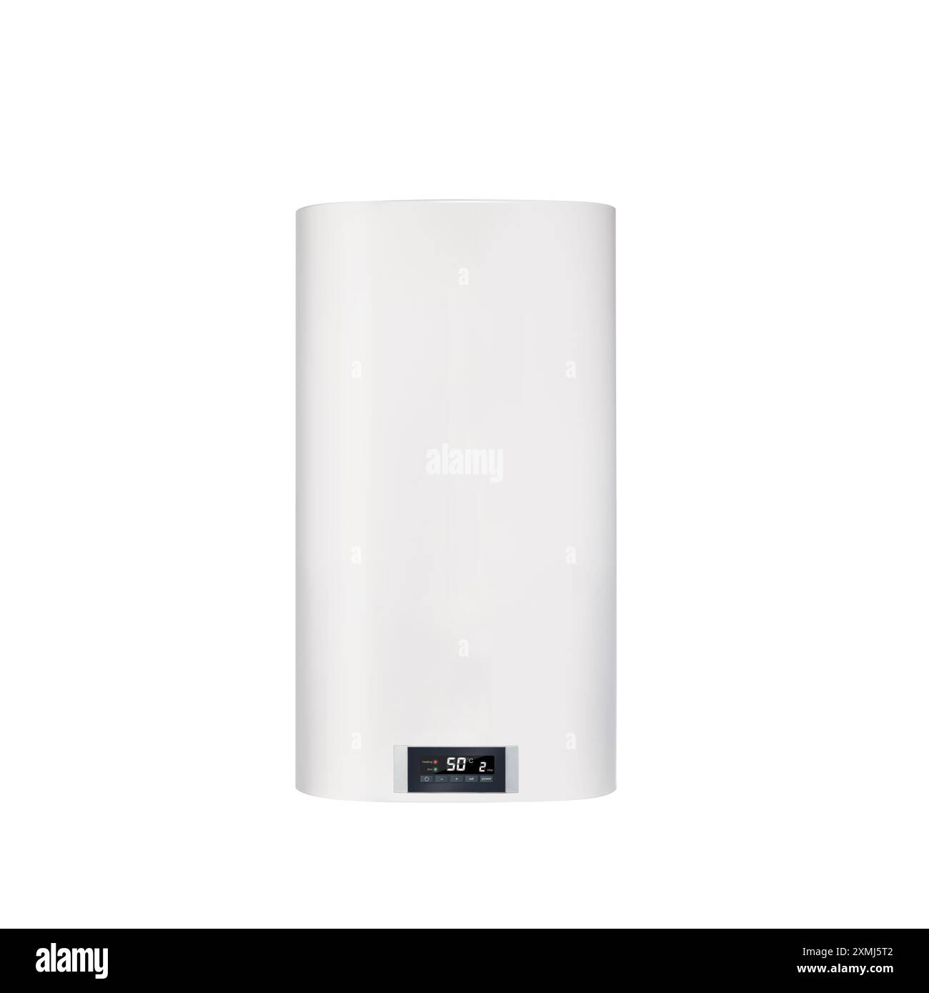 Modern tanked boiler in bathroom. Household budget water heater hanging ...