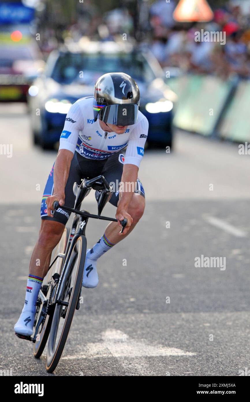 Remco Evenepoel final Time Trial Tour de France 2024 Nice 3rd overall Stock Photo - Alamy