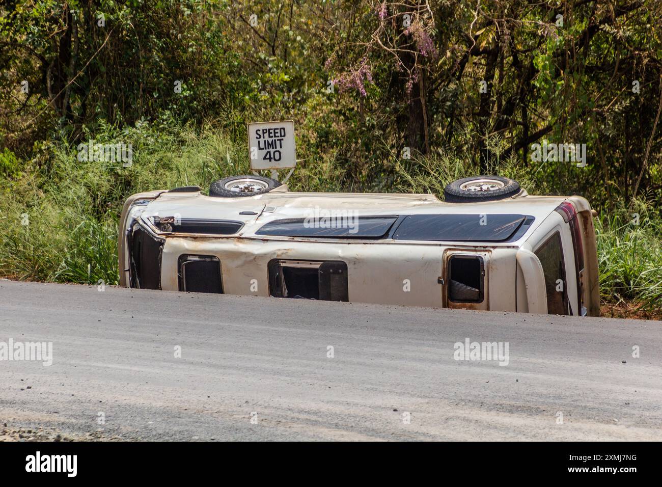 Crashed minibus in Murchison Falls national park, Uganda Stock Photo ...