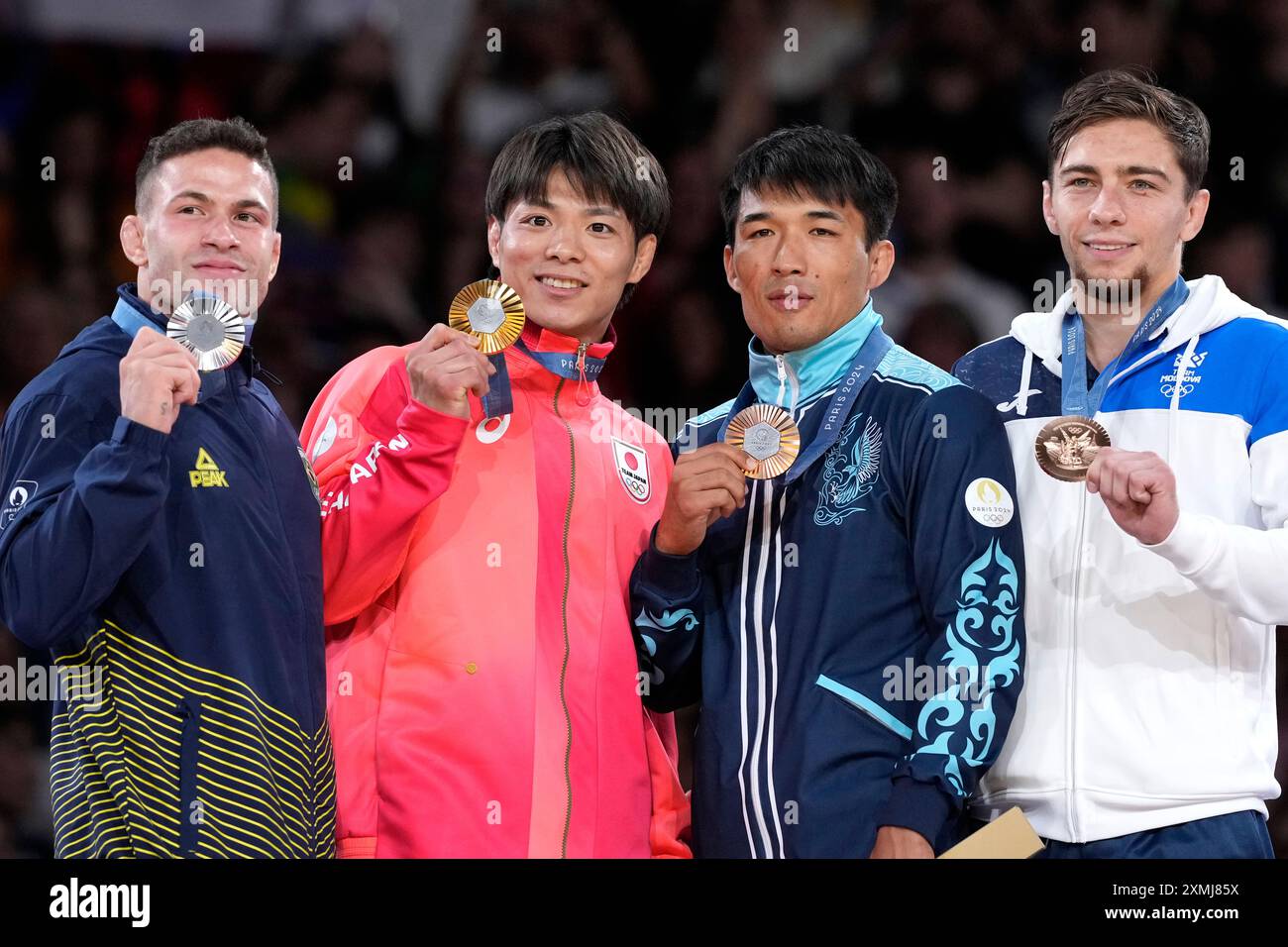 Medal winners, from left, Brazil's Willian Lima, silver, Japan's Hifumi ...