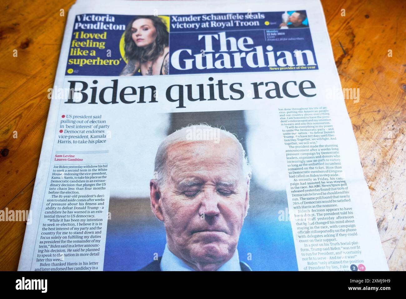 President Joe 'Biden quits race' Guardian newspaper headline front page ...