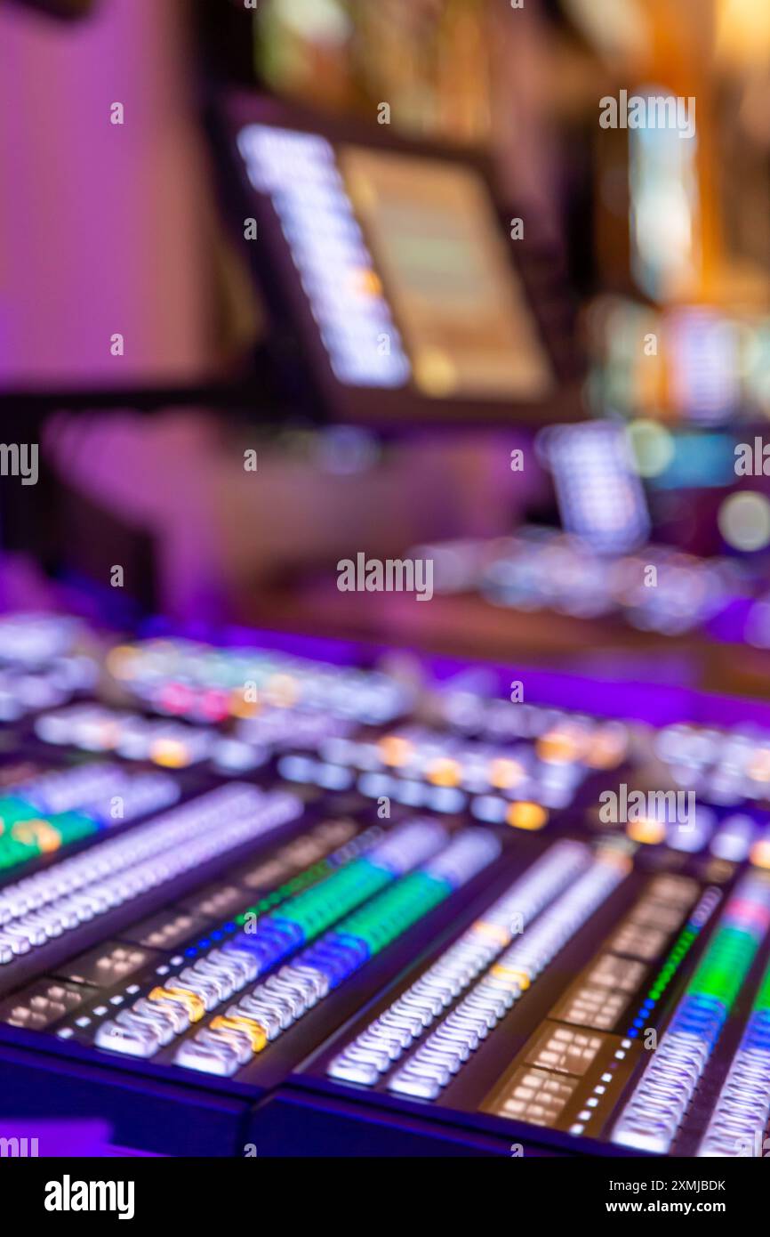 Professional video and sound mixer control panel with buttons and ...