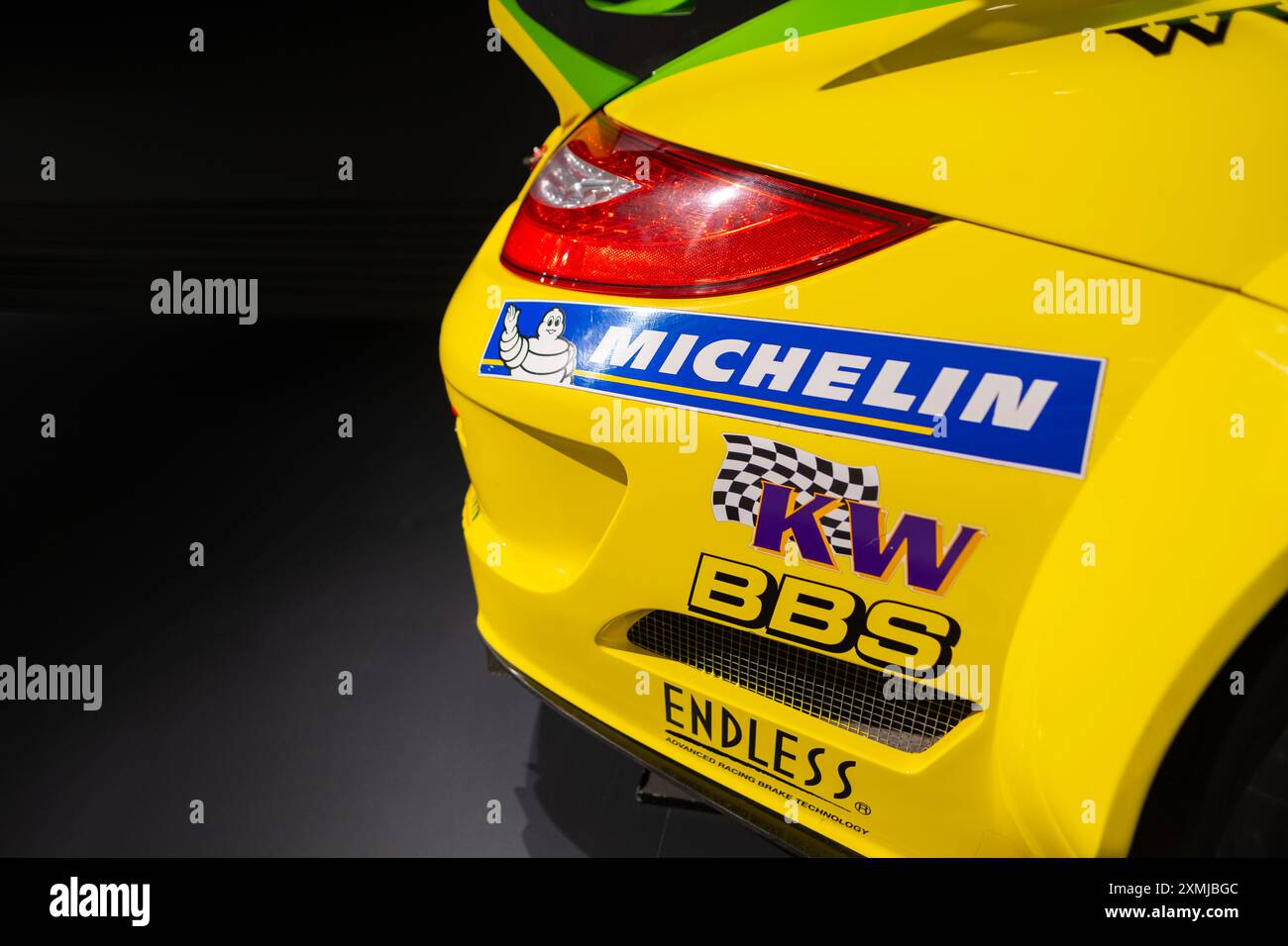 yellow Porsche 911 GT3 RSR 2023 in historic Porsche-Museum, German ...