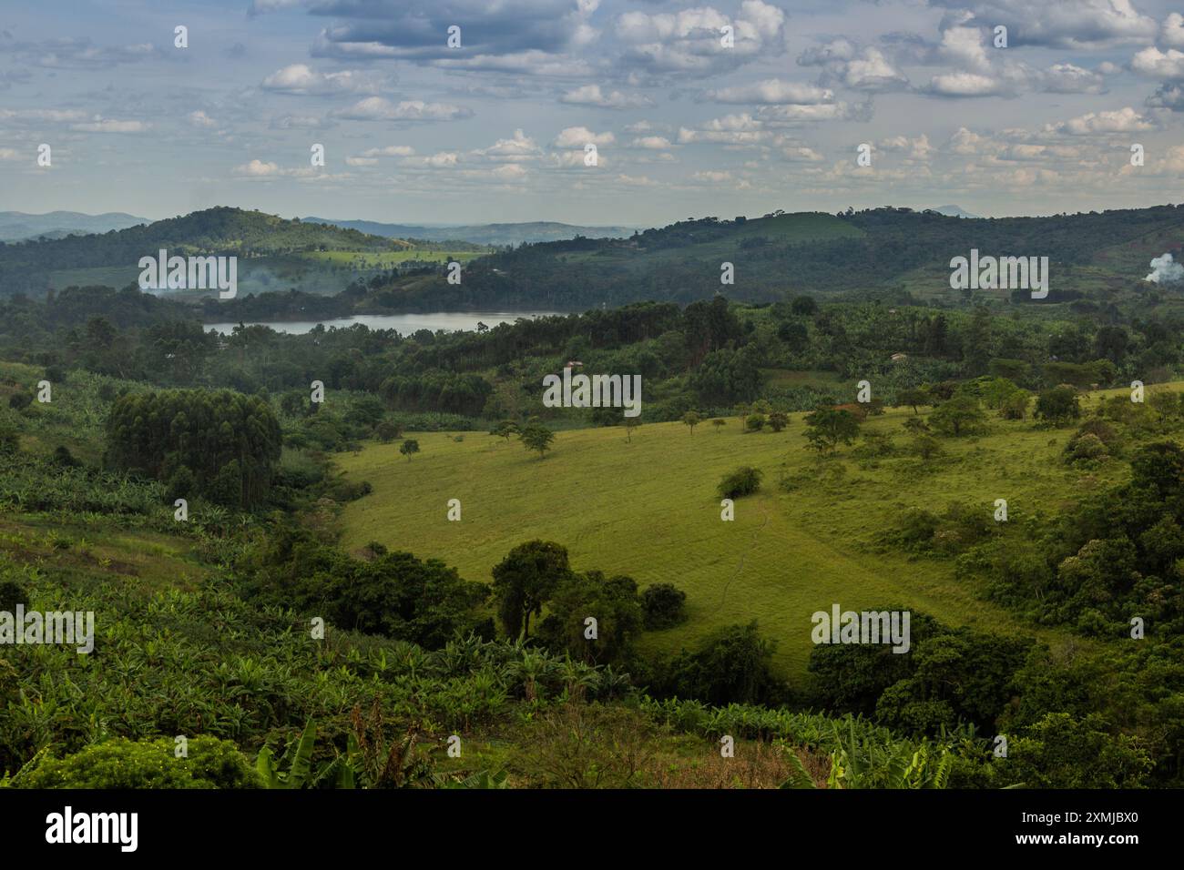 Lush rural landscape with Nyabikere lake near Fort Portal, Uganda Stock ...