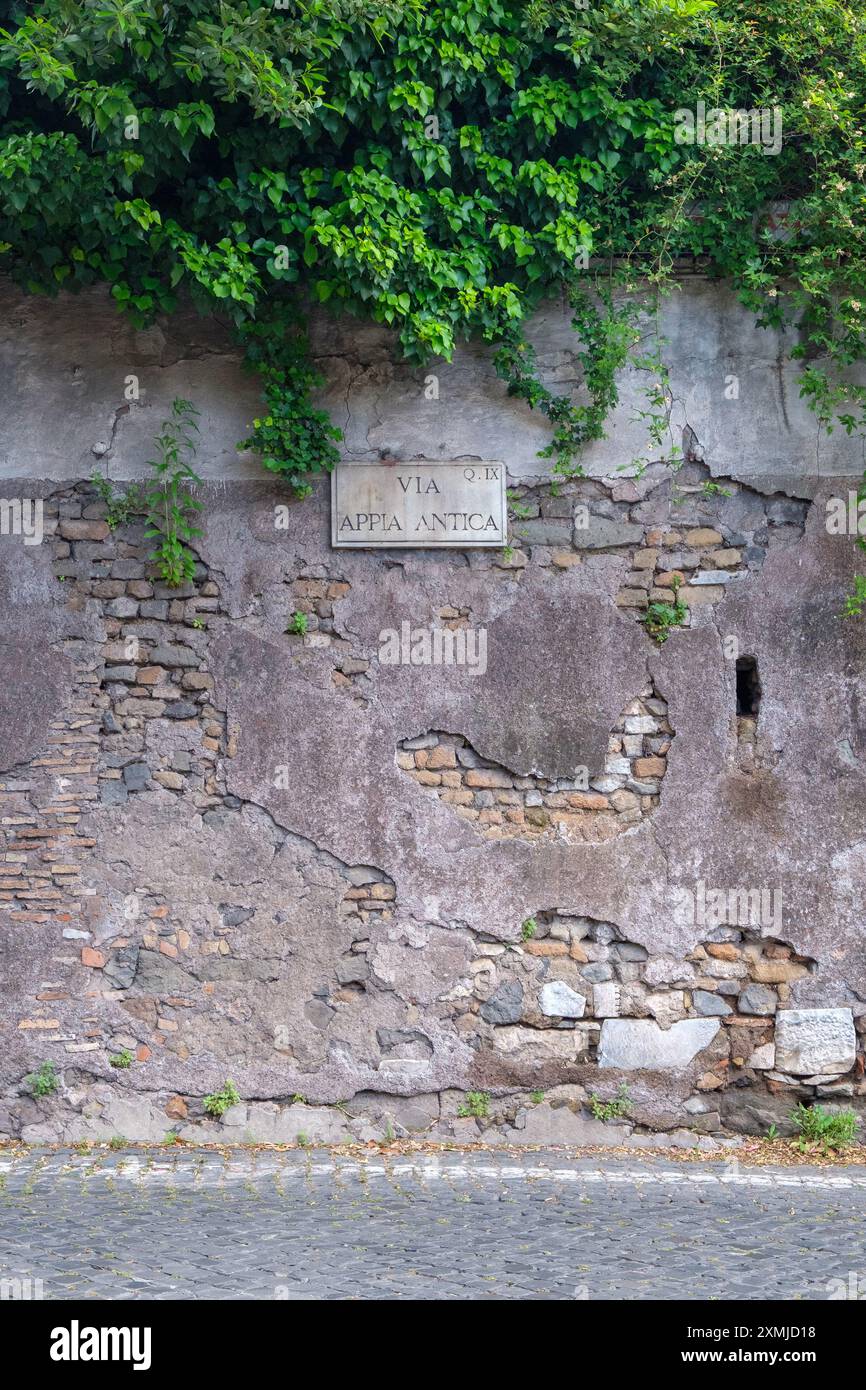 Street sign for the Via Appia Antica, the Appian Way, in Rome, Italy ...