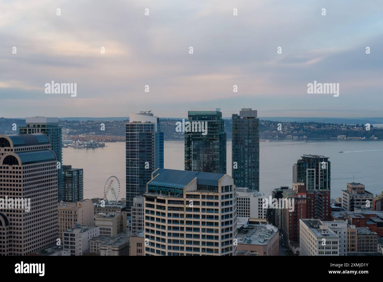 View across foggy downtown Seattle, WA, USA in early 2023 Stock Photo ...