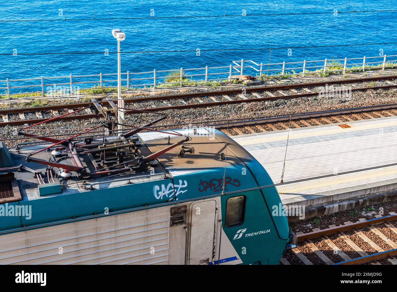 Train and Railway in Corniglia Village, Cinque Terre, Italy Stock Photo ...