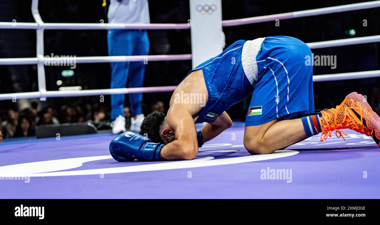 Paris, France. 28th July, 2024. Wasim Abusal of Palestine reacts after ...