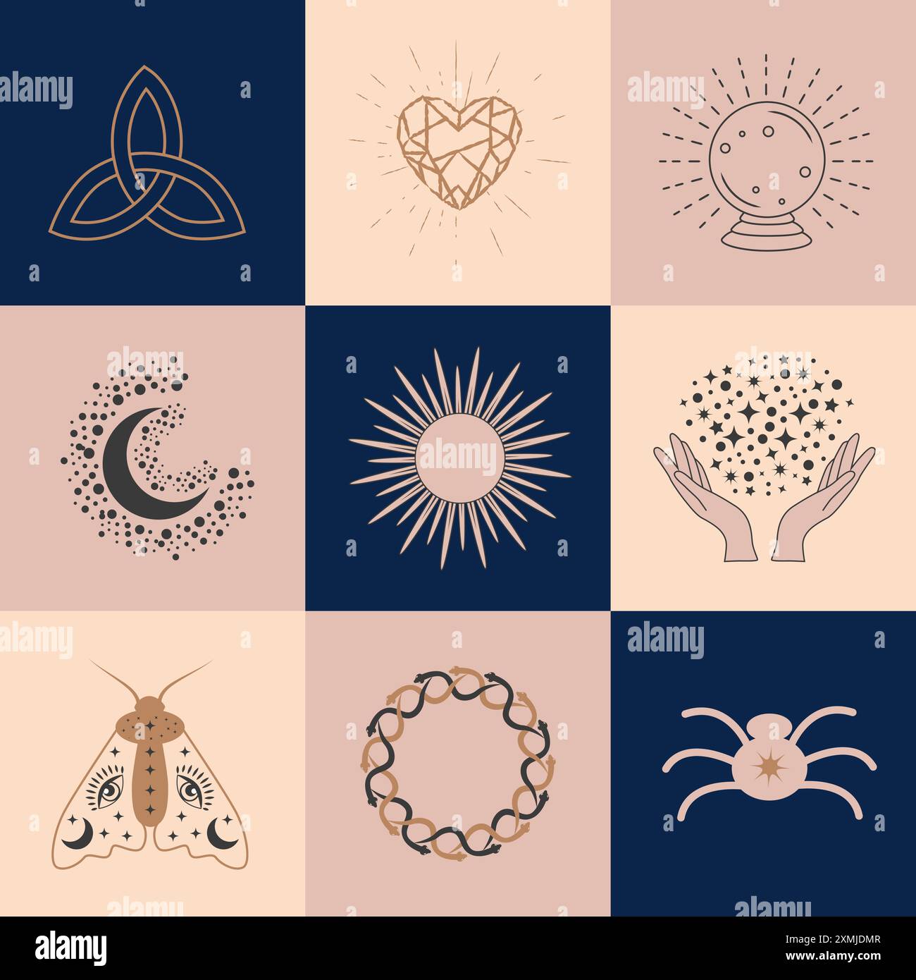 Set of magic symbols, celestial seamless pattern. Astrological, magical ...