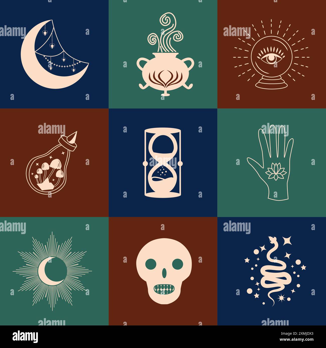 Set of magic symbols, celestial seamless pattern. Astrological, magical ...