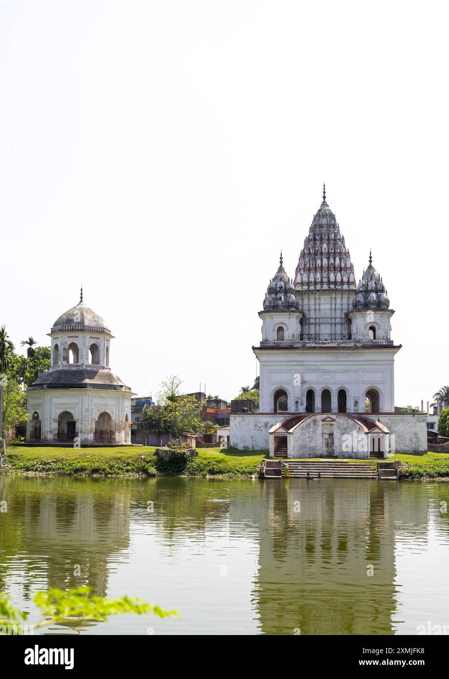 The Roth temple and Shiva Temple over the Shiv Sagar lake, Rajshahi Division, Puthia, Bangladesh ...