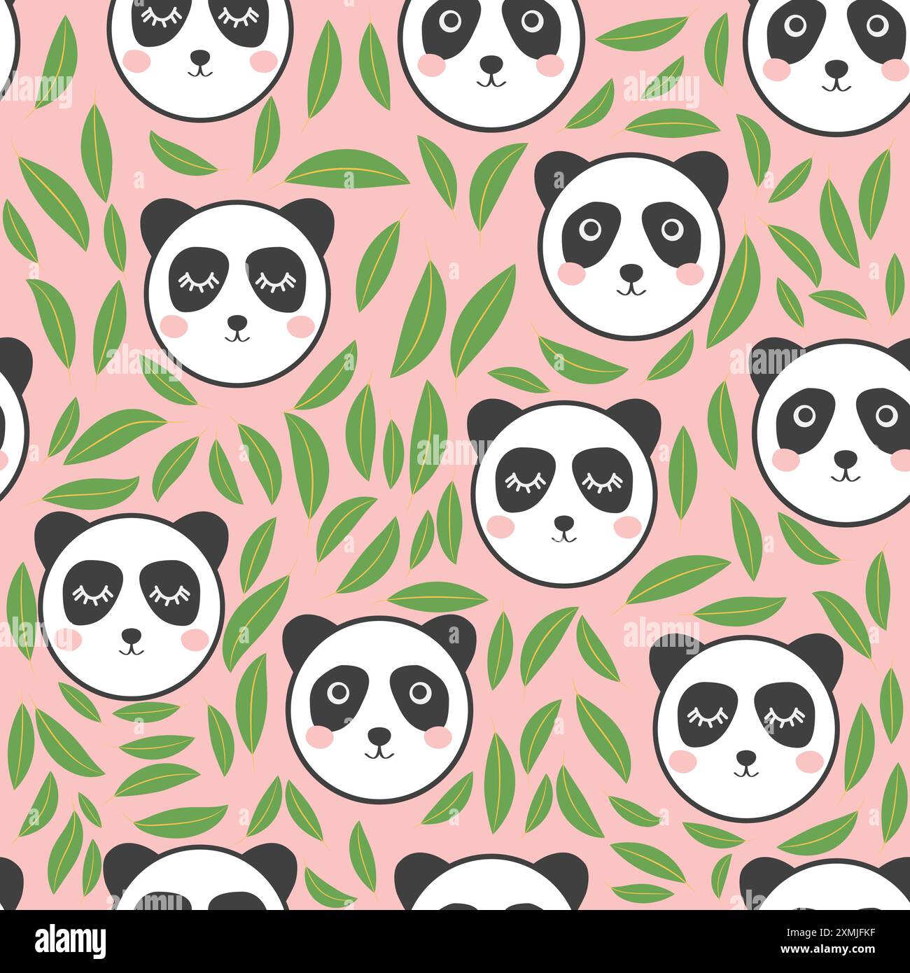 Seamless pattern with cute panda animal faces. Illustration in boho ...