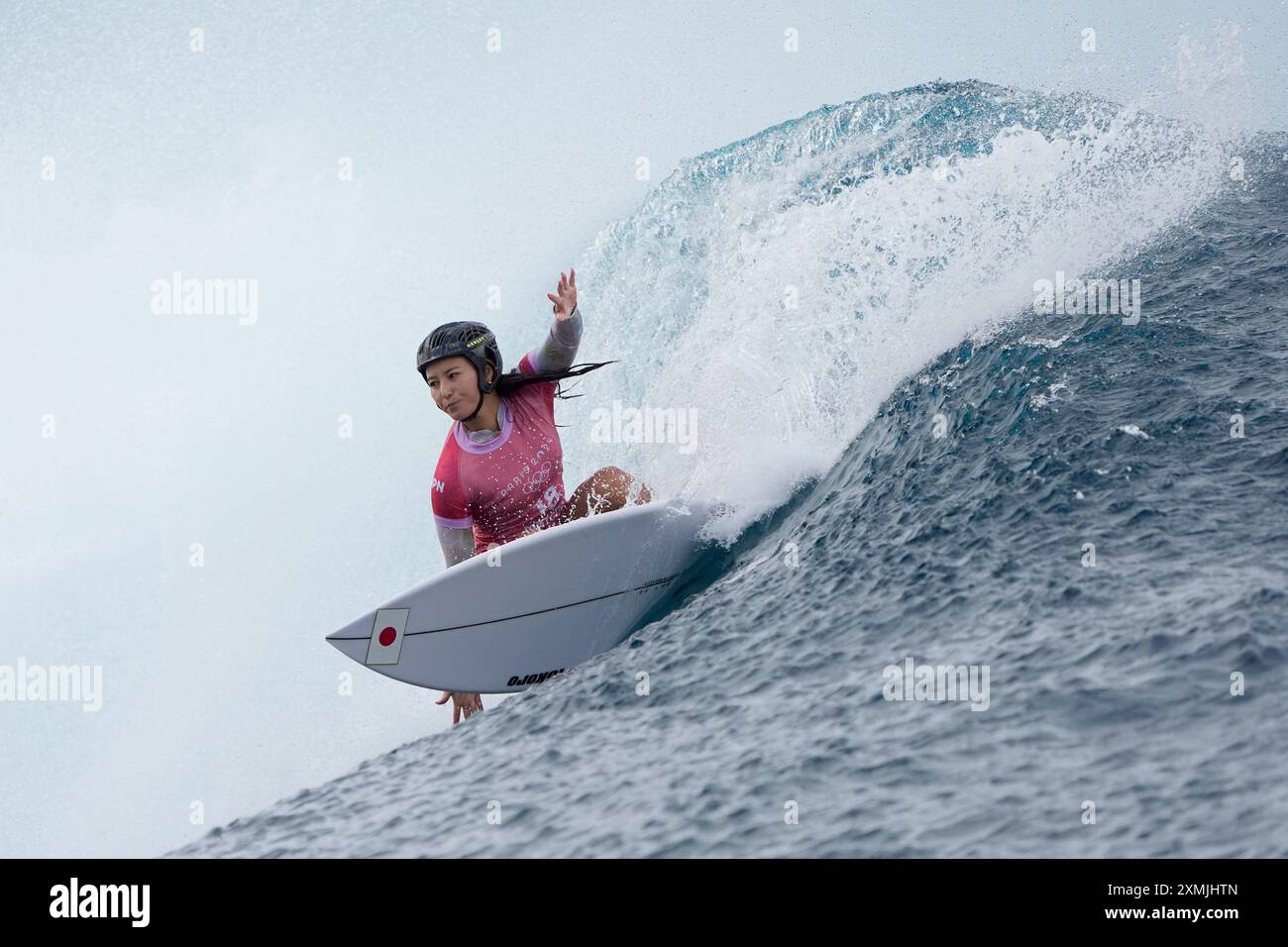 Shino Matsuda, of Japan, surfs during the second round of the 2024 ...