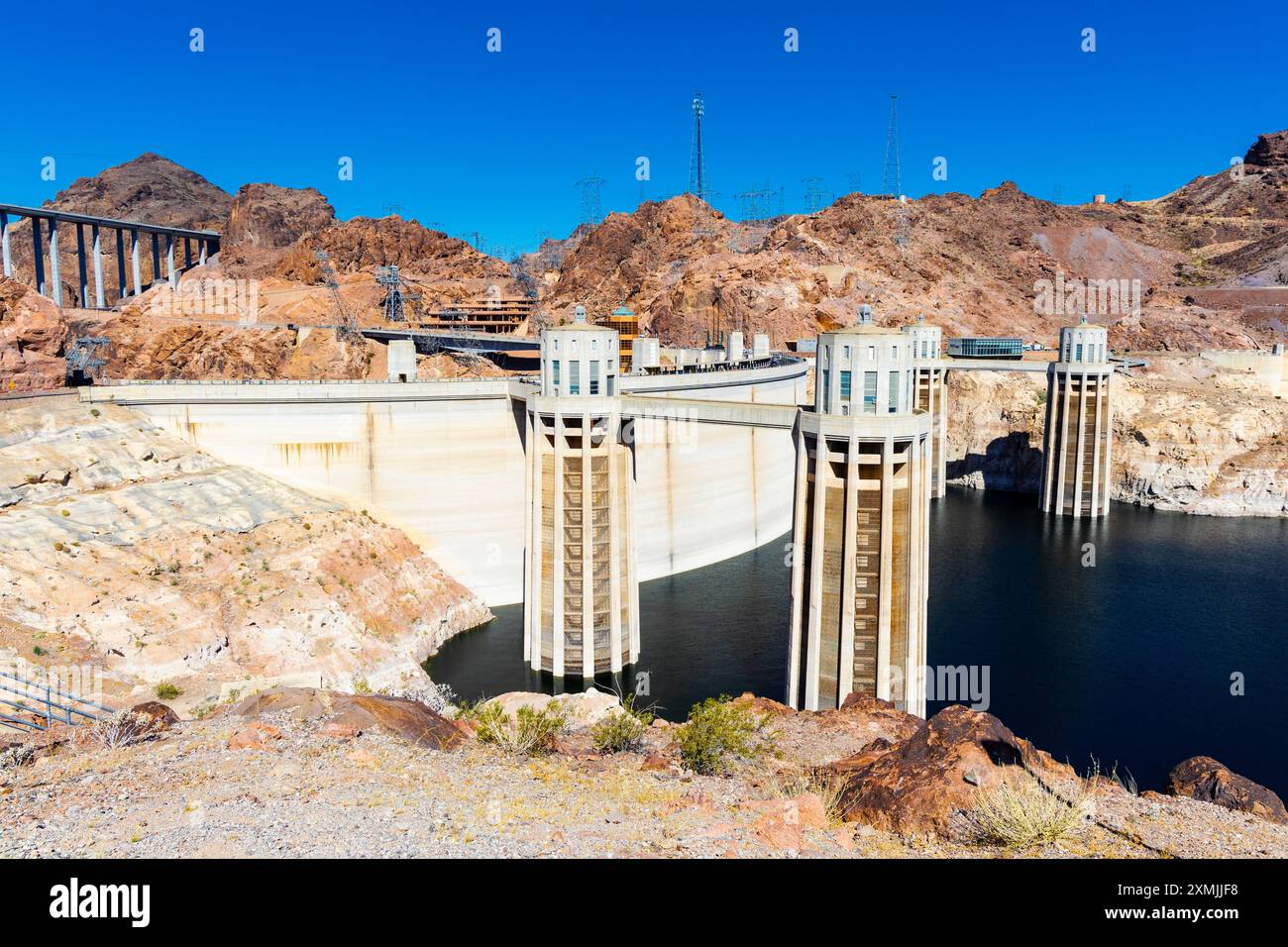 Hoover Dam on the Colorado River, border of Nevada and Arizona, USA ...