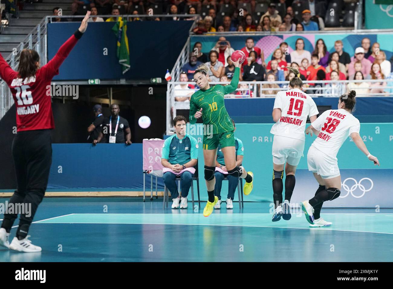 Jessica Quintino of Brazil, Handball, Women's Preliminary Round Group B ...