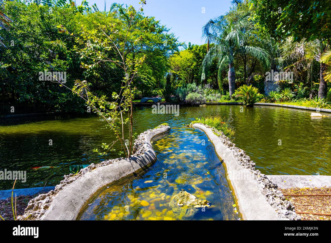 Water feature at pond in Miami Beach Botanical Garden, Miami, Florida ...