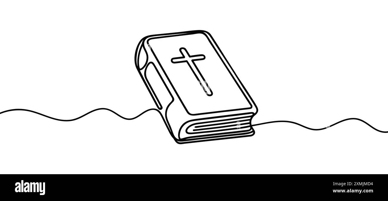 Continuous one line drawing silhouette of Bible. Bible linear icon. One ...