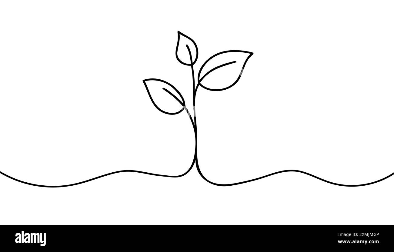 One continuous line growing sprout. Hand drawn line art plant. Doodle ...