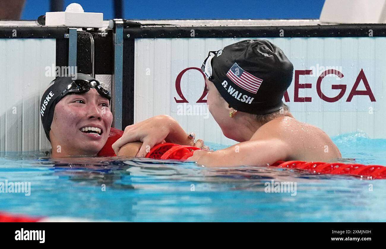 USA's Torri Huske (left) after winning the Women's 100m Butterfly Final ...