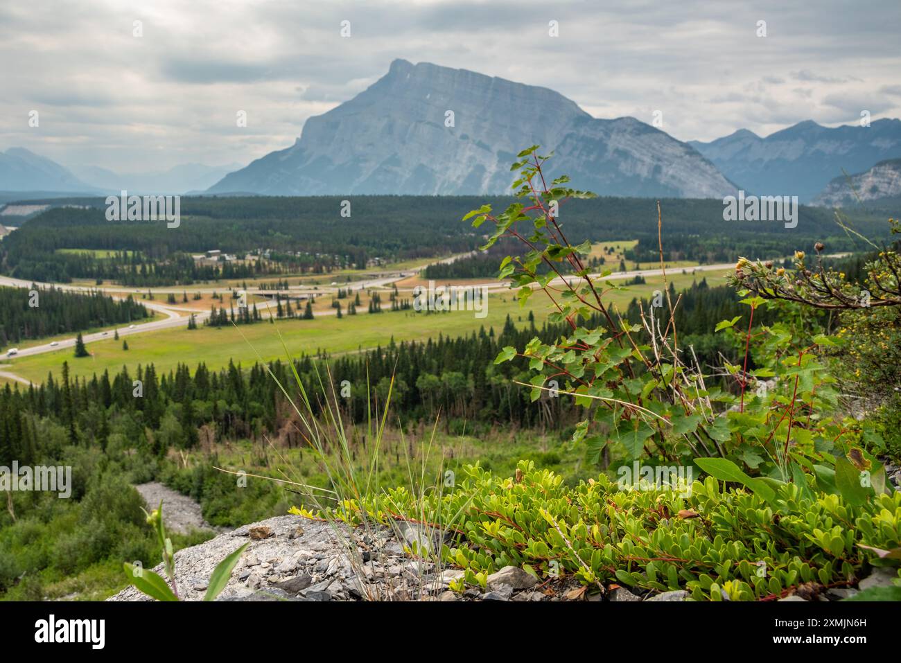 Stunning views over Banff from Cascade Falls in the Canadian Rockies ...