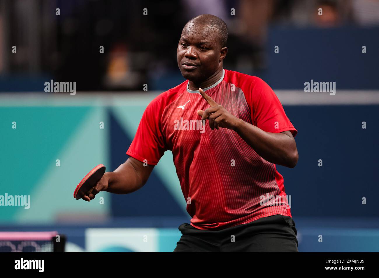 Paris, France, 28 July, 2024. Saheed Idowu reacts during the Paris 2024 Olympic Games Table ...