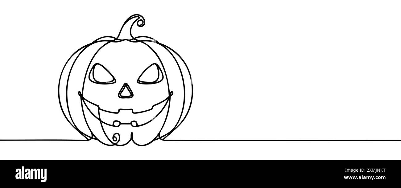Continuous one line drawing Halloween pumpkin Jack o Lantern. Vector ...