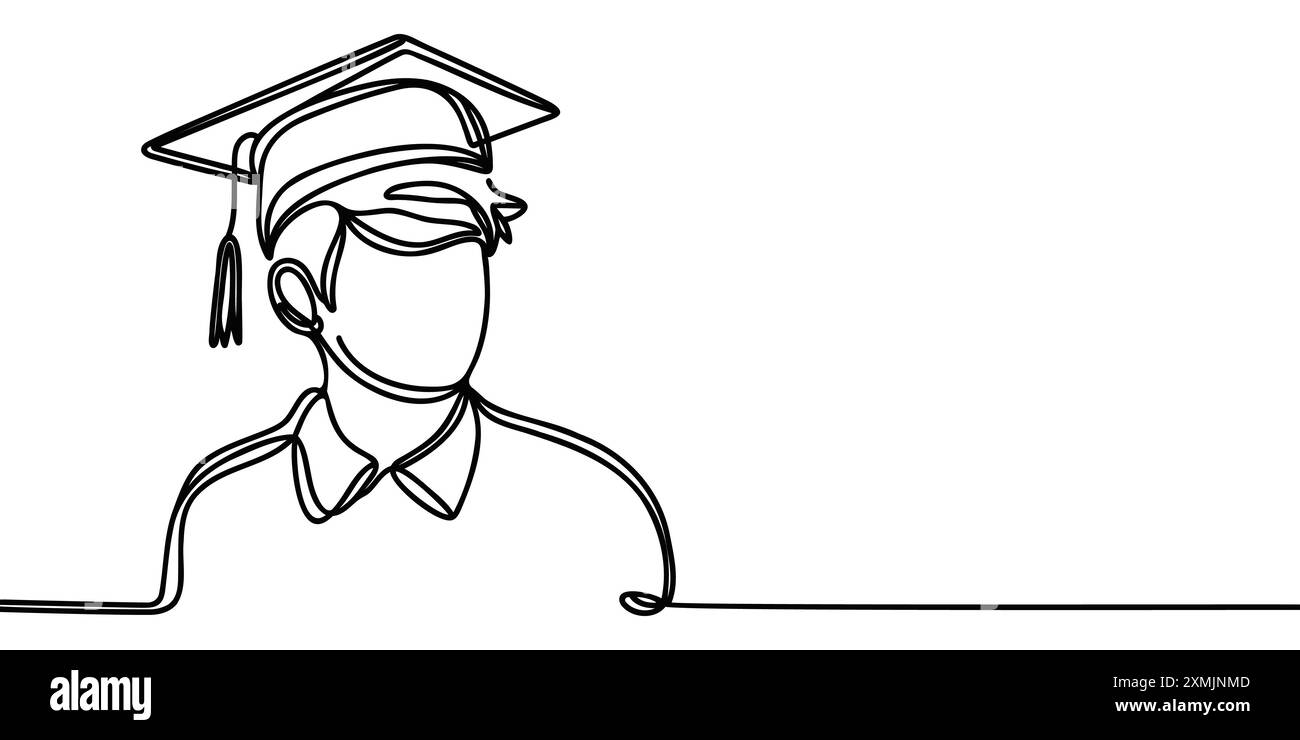Continuous one line drawing student in academy cap. Education concept ...