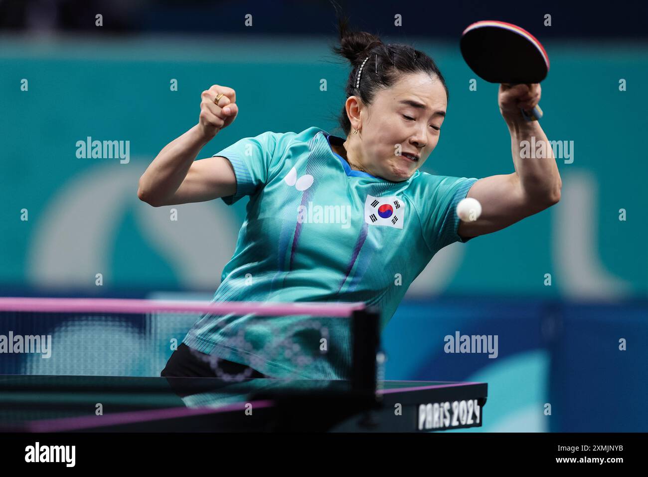 Paris, France, 28 July, 2024. Jihee Jeon hits the ball Women’s Table ...