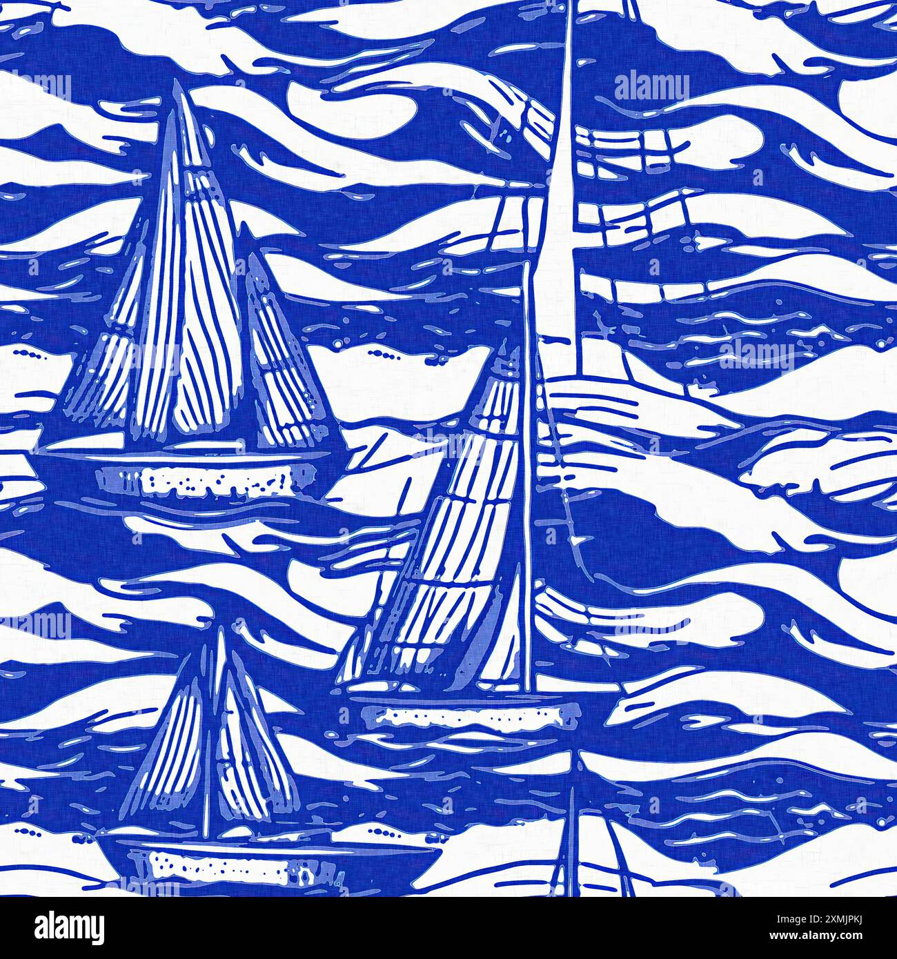 Coastal sail boat in azure ocean blue seamless background, Modern ...