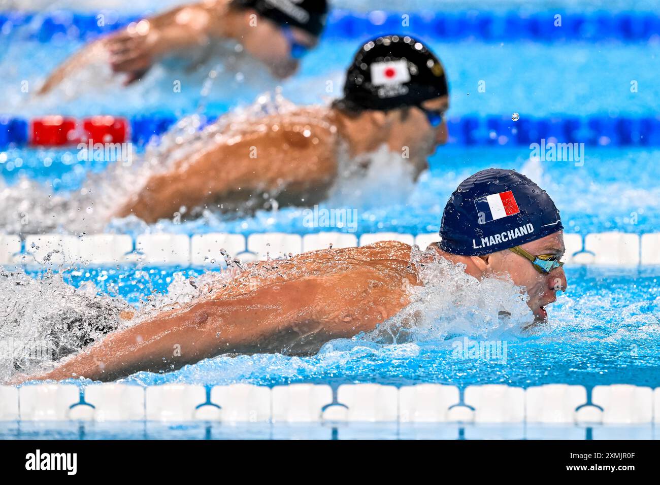 Paris, France. 28th July, 2024. Leon Marchand of France competes in the ...