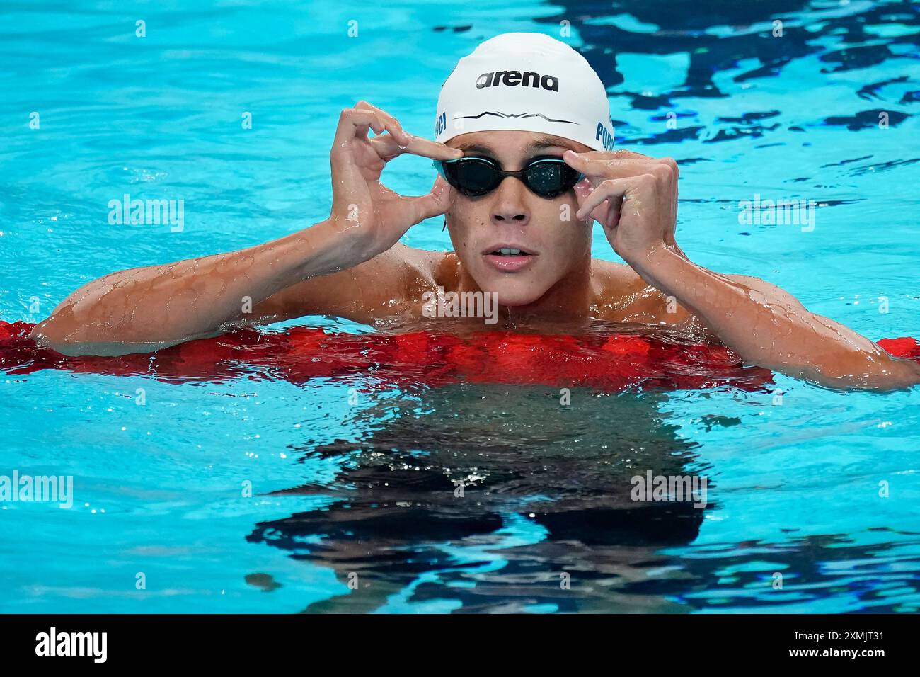 David Popovici, of Romania, reacts after his men's 200-meter freestyle ...
