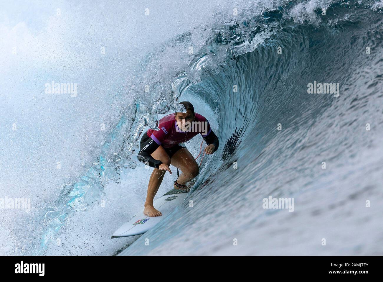 Sarah Baum of South Africa rides a wave, during round two on day two of ...