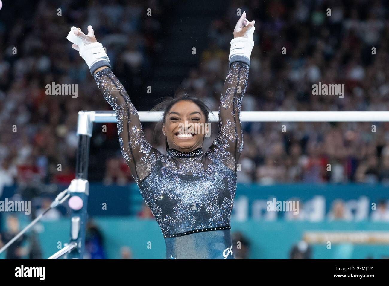 Paris, France. 28th July, 2024. Simone Biles of United States salutes ...
