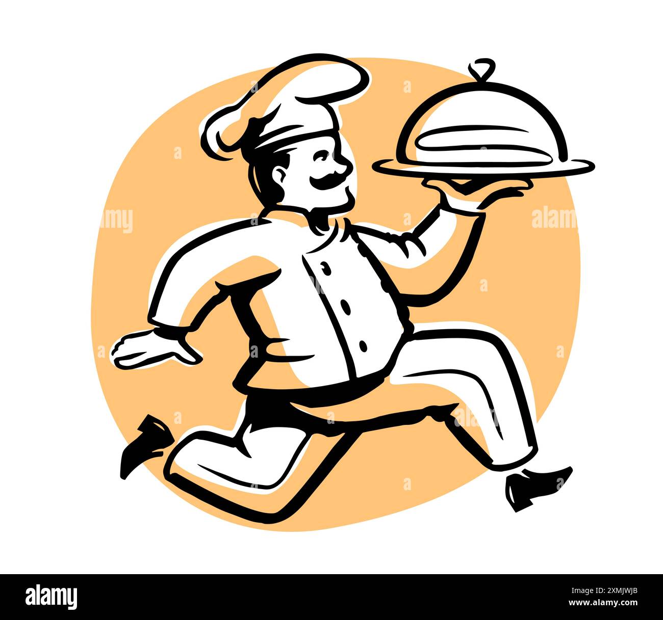 Running chef with dish logo. Emblem for restaurant or cafe menu design ...