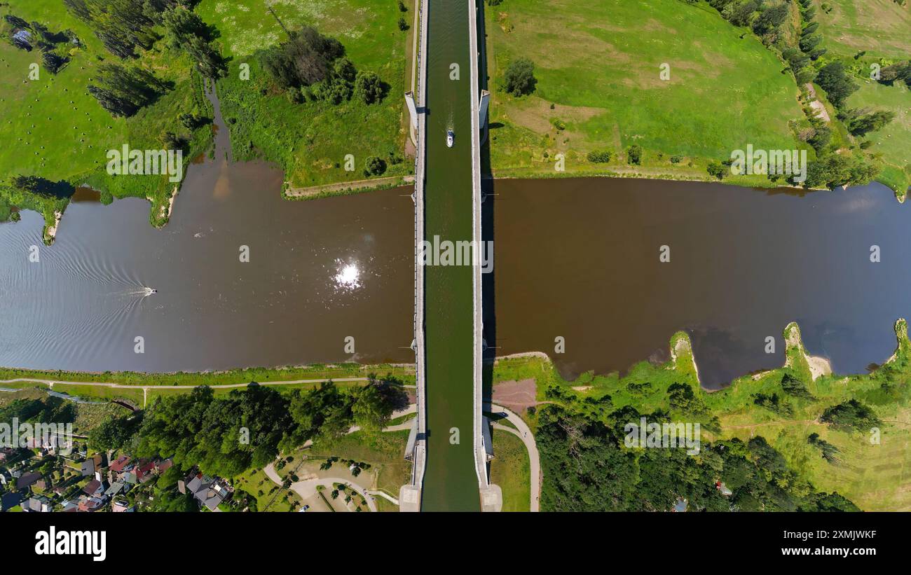 An aerial view of the Magdeburg Water Bridge spanning the River Elbe ...