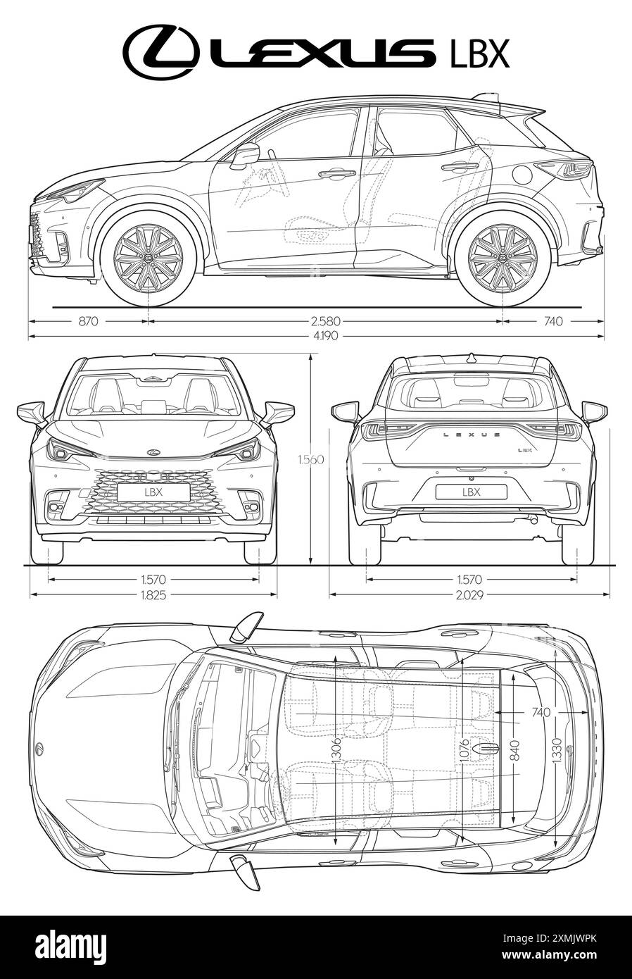 Lexus LBX 2023 car blueprint Stock Vector Image & Art - Alamy