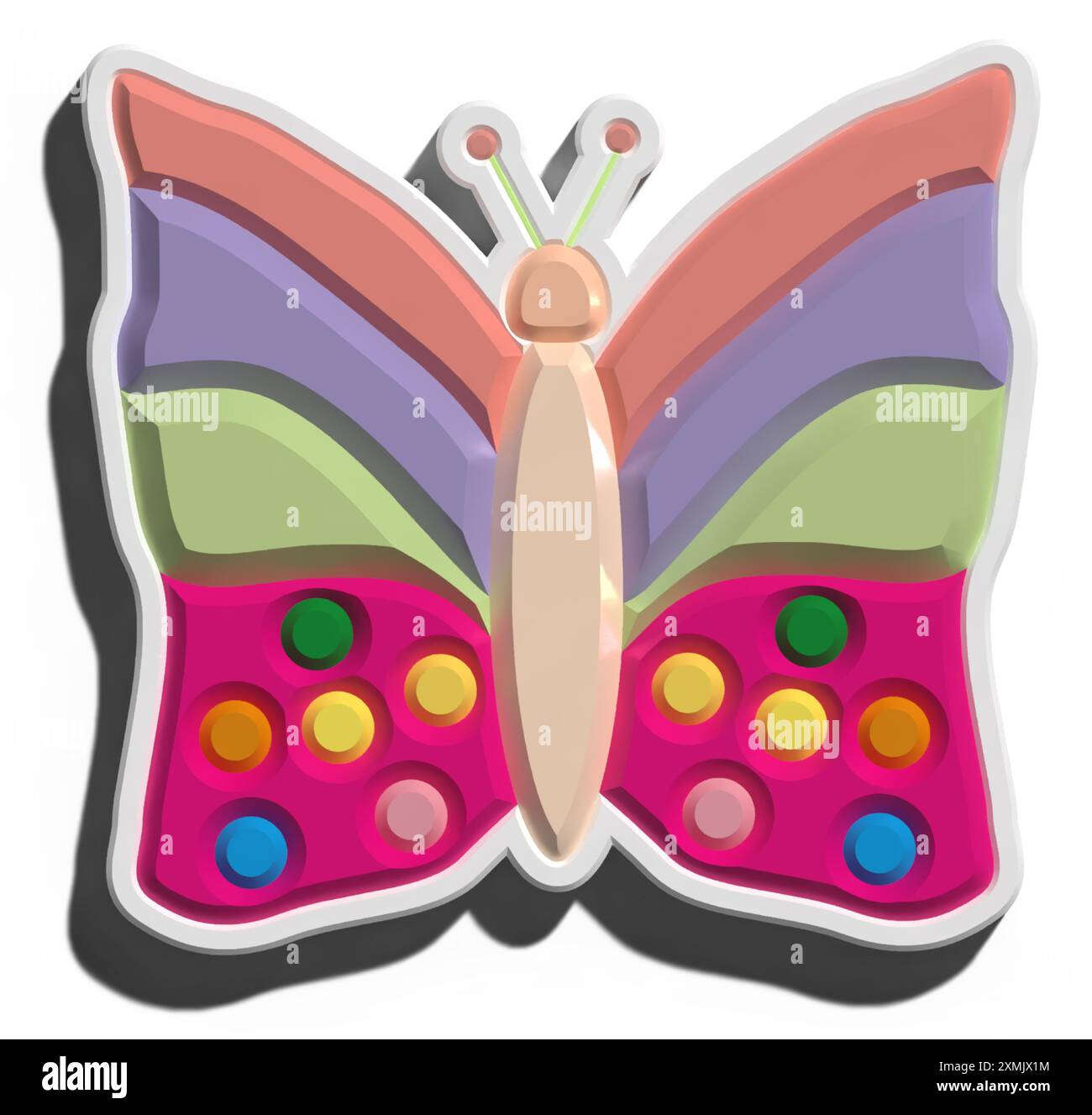 Colorful butterfly with shadow on isolated background, 3D rendering ...