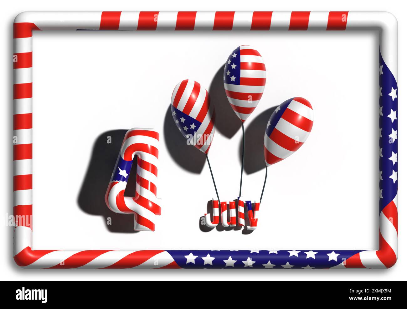 Lettering and balloons in American flag colors and frame, 3D rendering ...