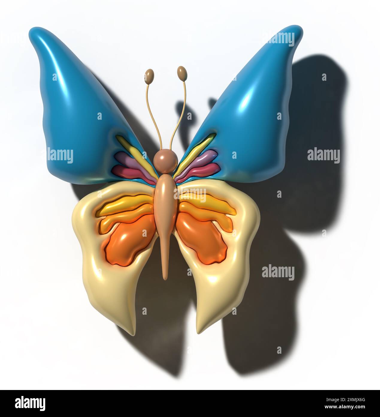 Butterfly with shadow on isolated background, 3D rendering illustration ...