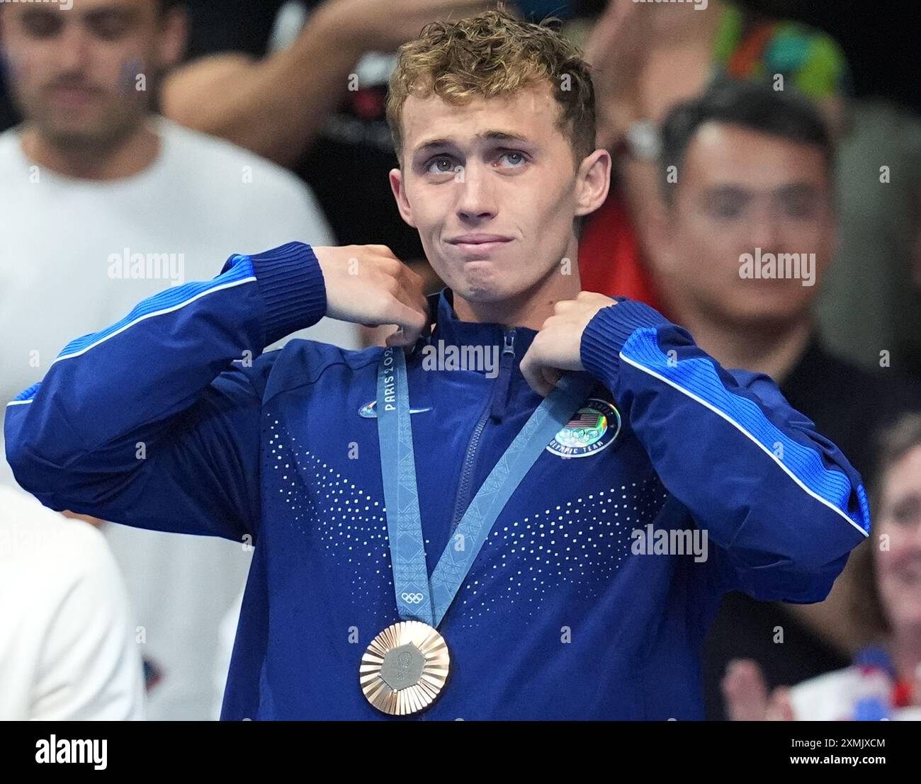 Paris, France. 28th July, 2024. Carson Foster of the U.S. stands on the ...