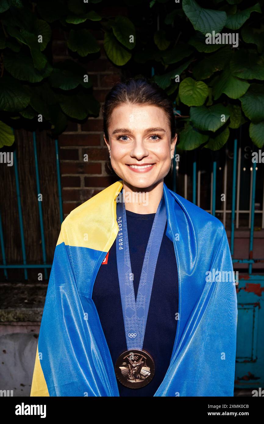 Jenny Rissveds of, Sweden. , . poses for portrait after winning a bronze medal in the women's ...