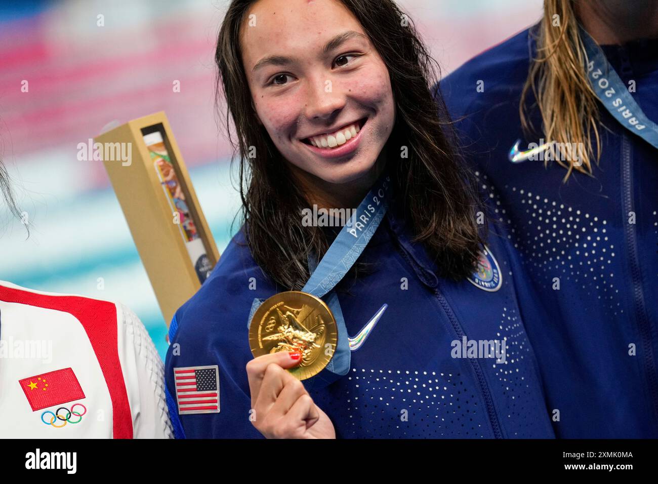 Gold medalist, Torri Huske, of the United States, poses after the women ...