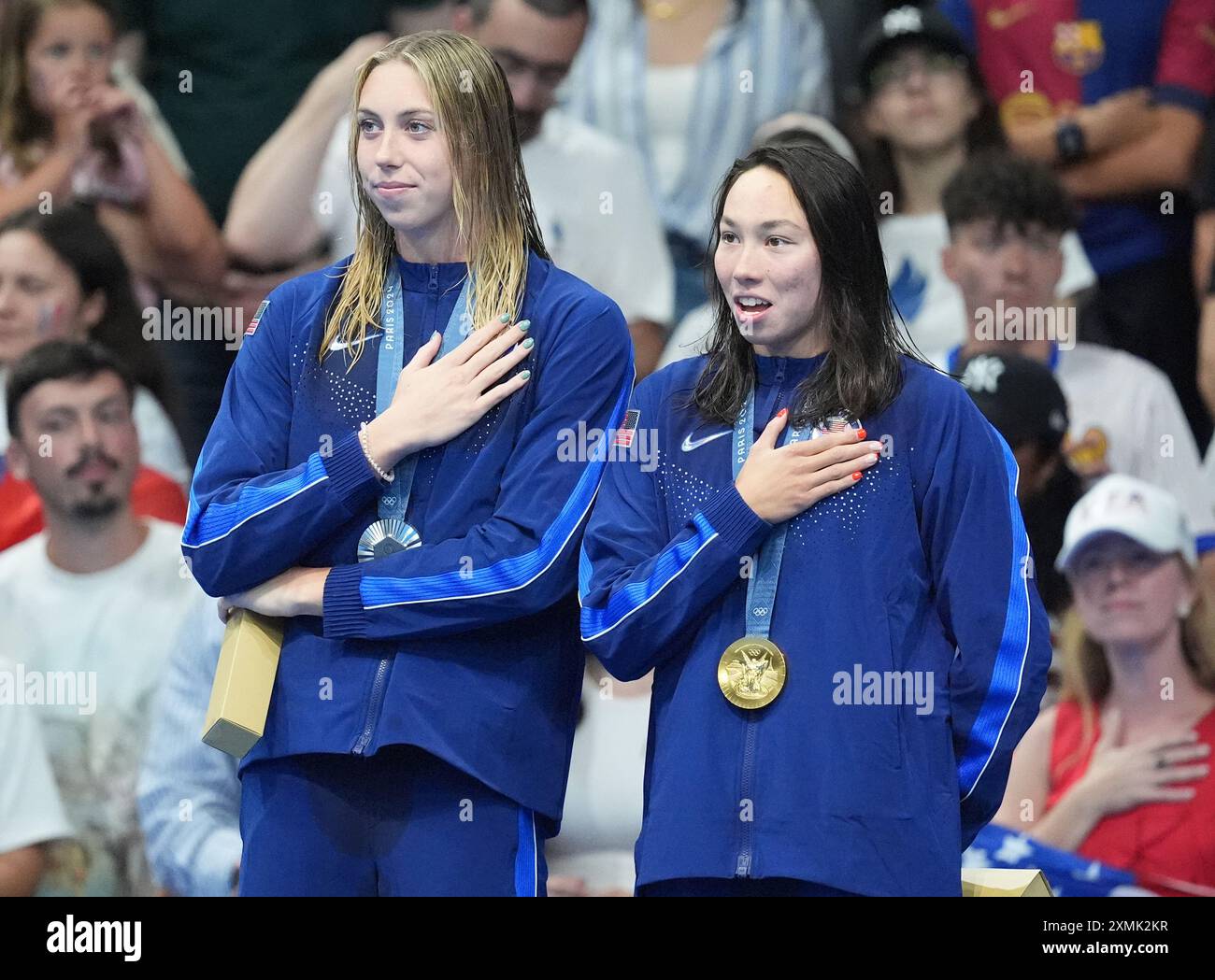 Paris, France. 28th July, 2024. Gold medalist Torri Huske of the U.S ...