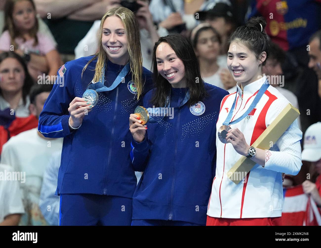 Paris, France. 28th July, 2024. Gold medalist Torri Huske of the U.S ...